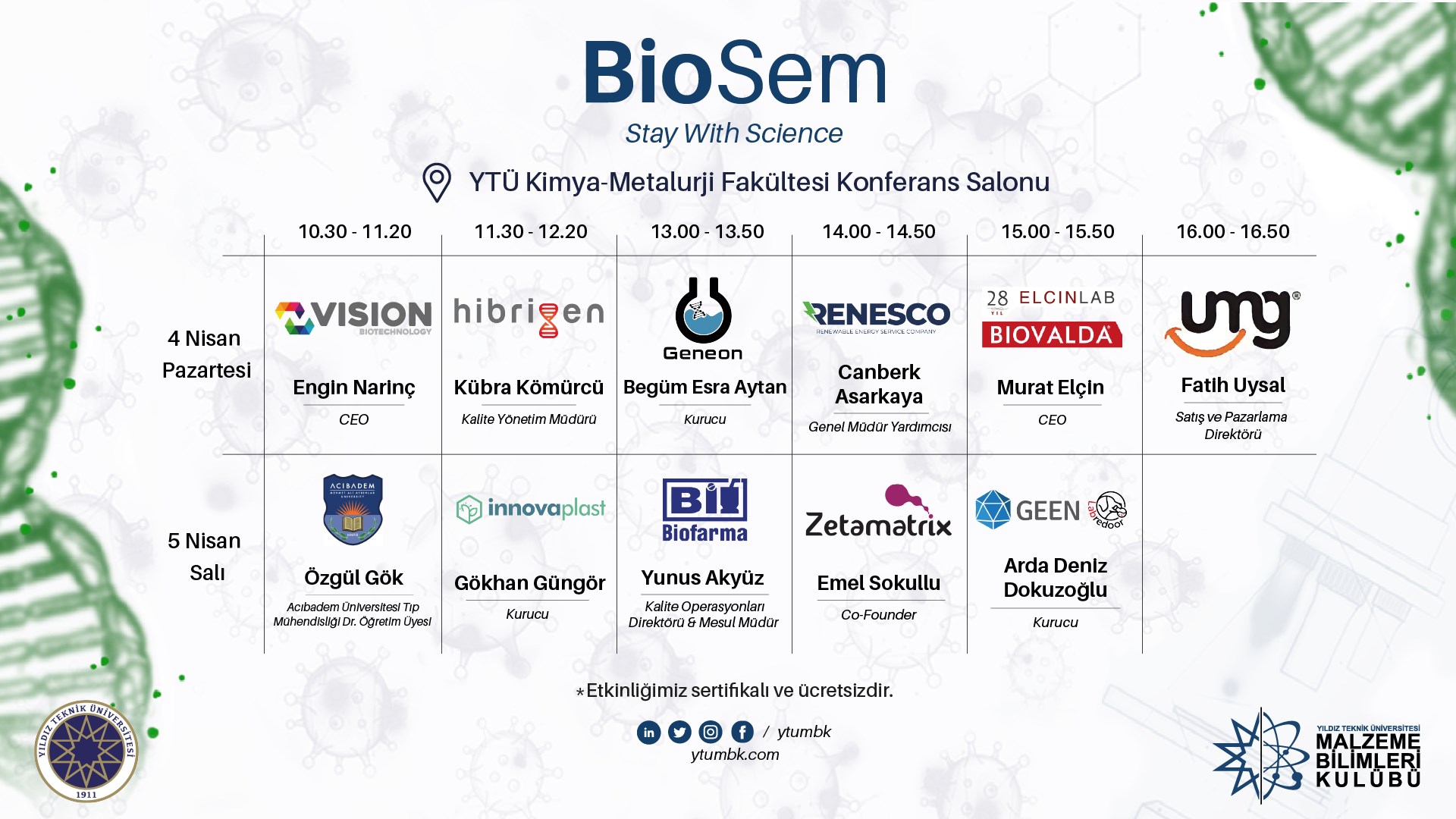 BioSem'22 | 04 April 2022 | Kimya Metalurji Fakültesi | Biletino