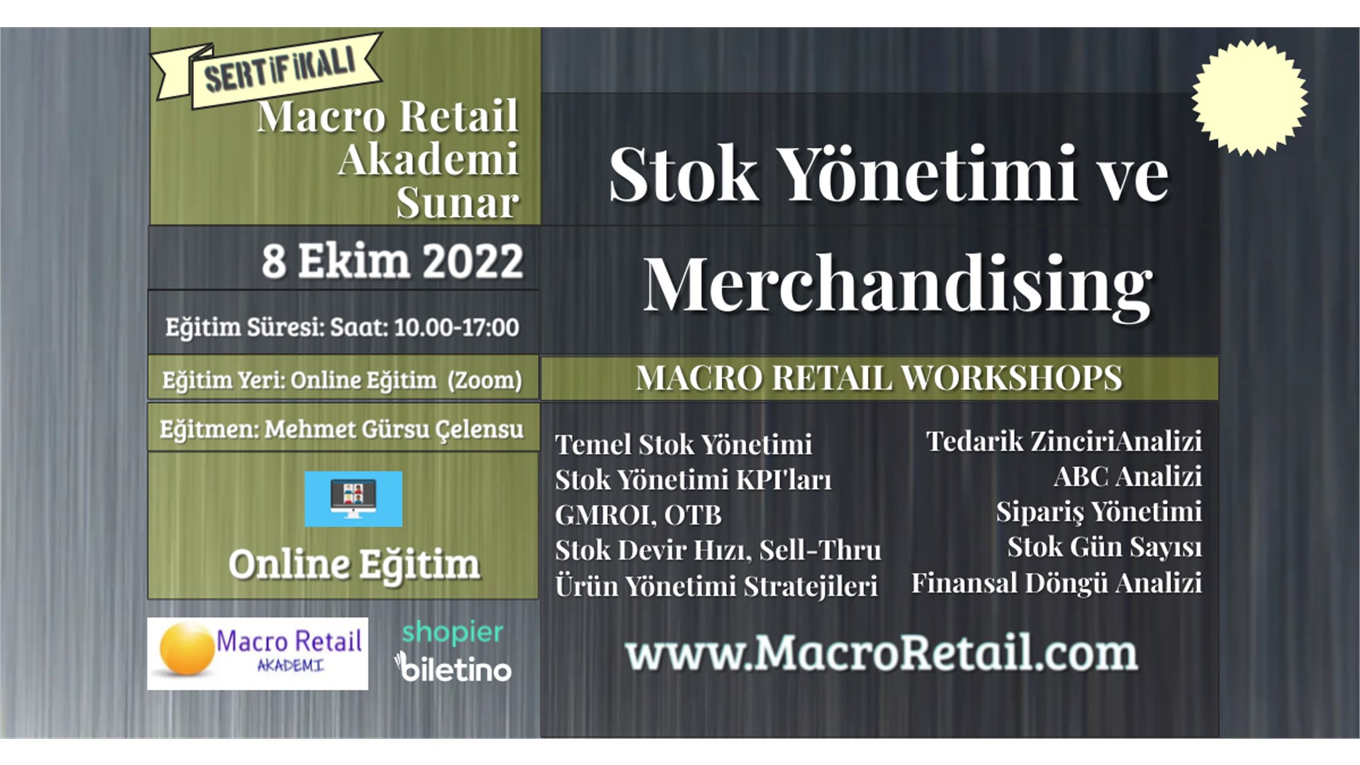 Temel Stok Yönetimi ve Merchandising Eğitimi | 08 October 2022 | Zoom Online | Biletino