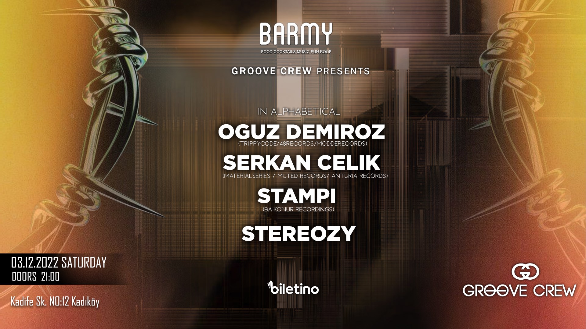GROOVE CREW PRESENTS / Barmy İstanbul | 03 December 2022 | Barmy | Biletino