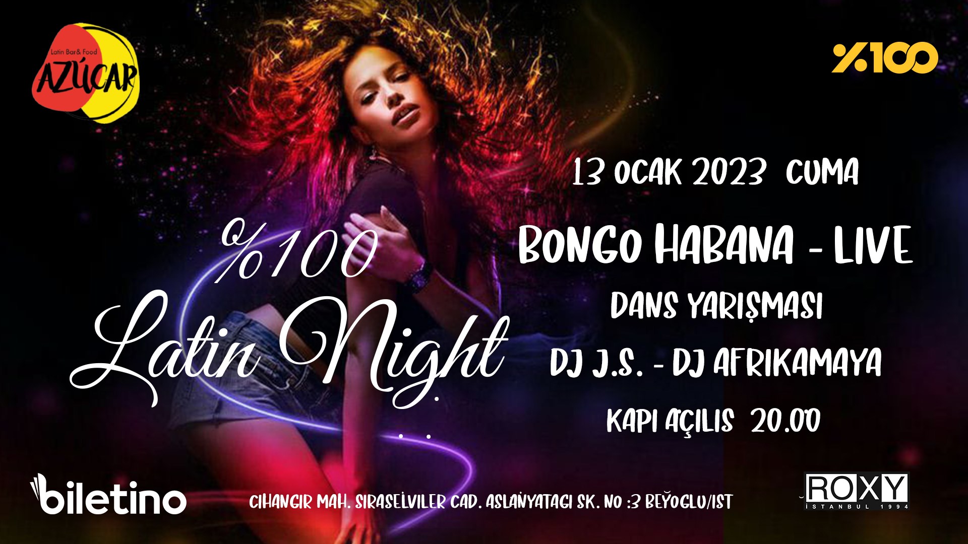 %100 Latin Night | 13 January 2023 | Roxy Club | Biletino