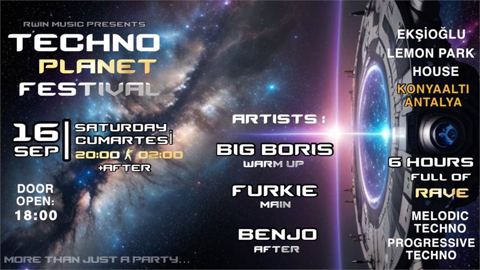 TECHNO PLANET FESTIVAL | 16 Eylül 2023 | EKSIOGLU LEMON PARK HOUSE | Biletino