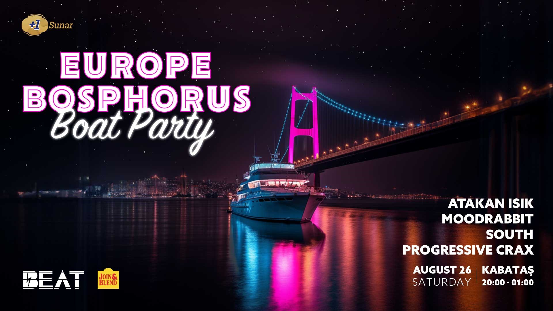 EUROPE BOSPHORUS Boat Party | 26 Ağustos 2023 | Kabataş Sahili | Biletino