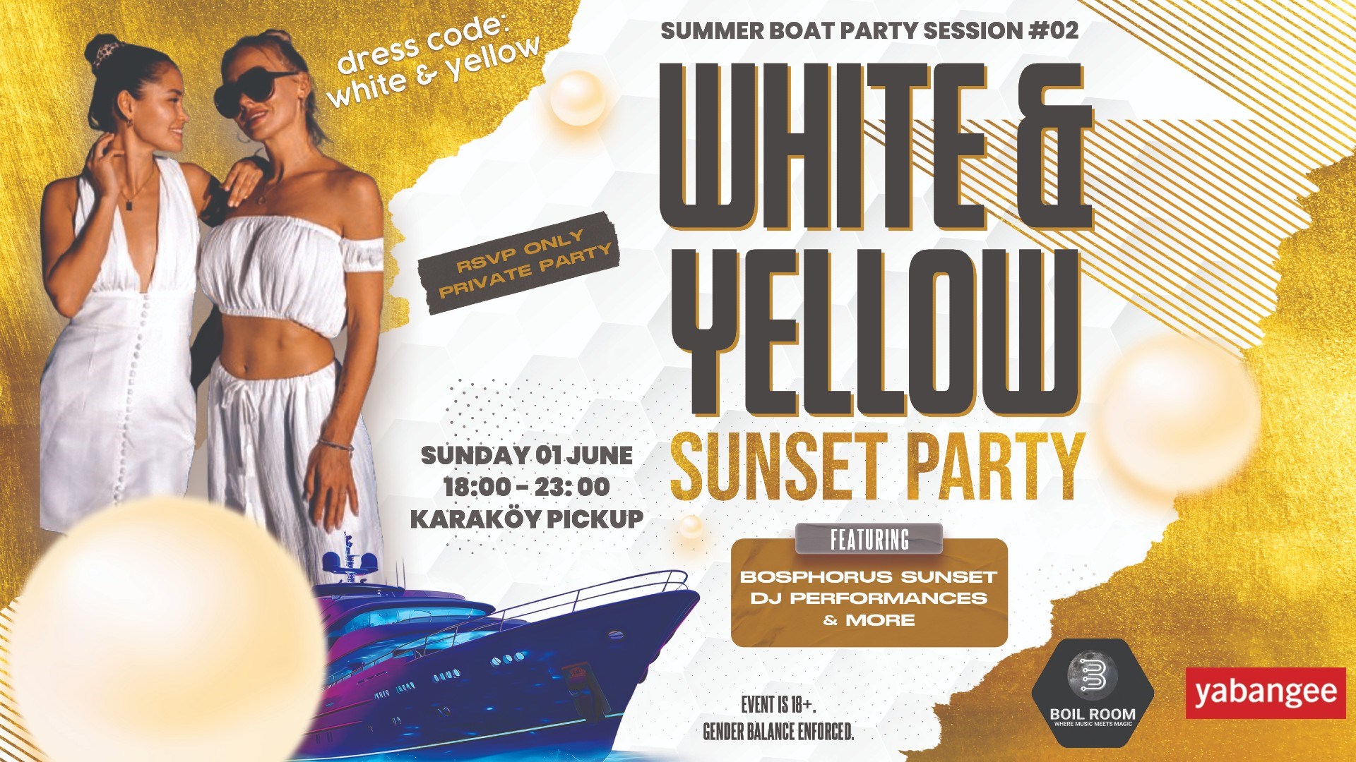 White and Yellow Sunset Boat Party | 01 June 2025 | Karaköy Pier | Biletino